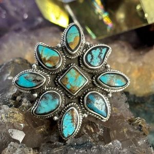 Jewelry | Turquoise Inlay Tile Statement Sterling Silver Cluster Ring ...
